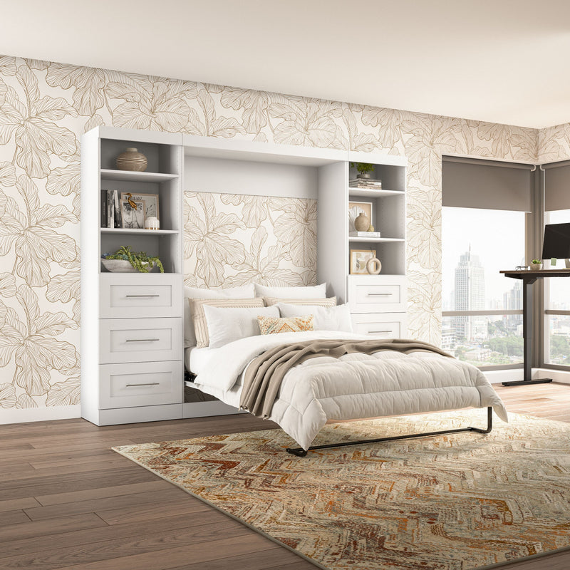 Bestar Pur Full Murphy Bed and Two Shelving Units with Drawers 109 ...