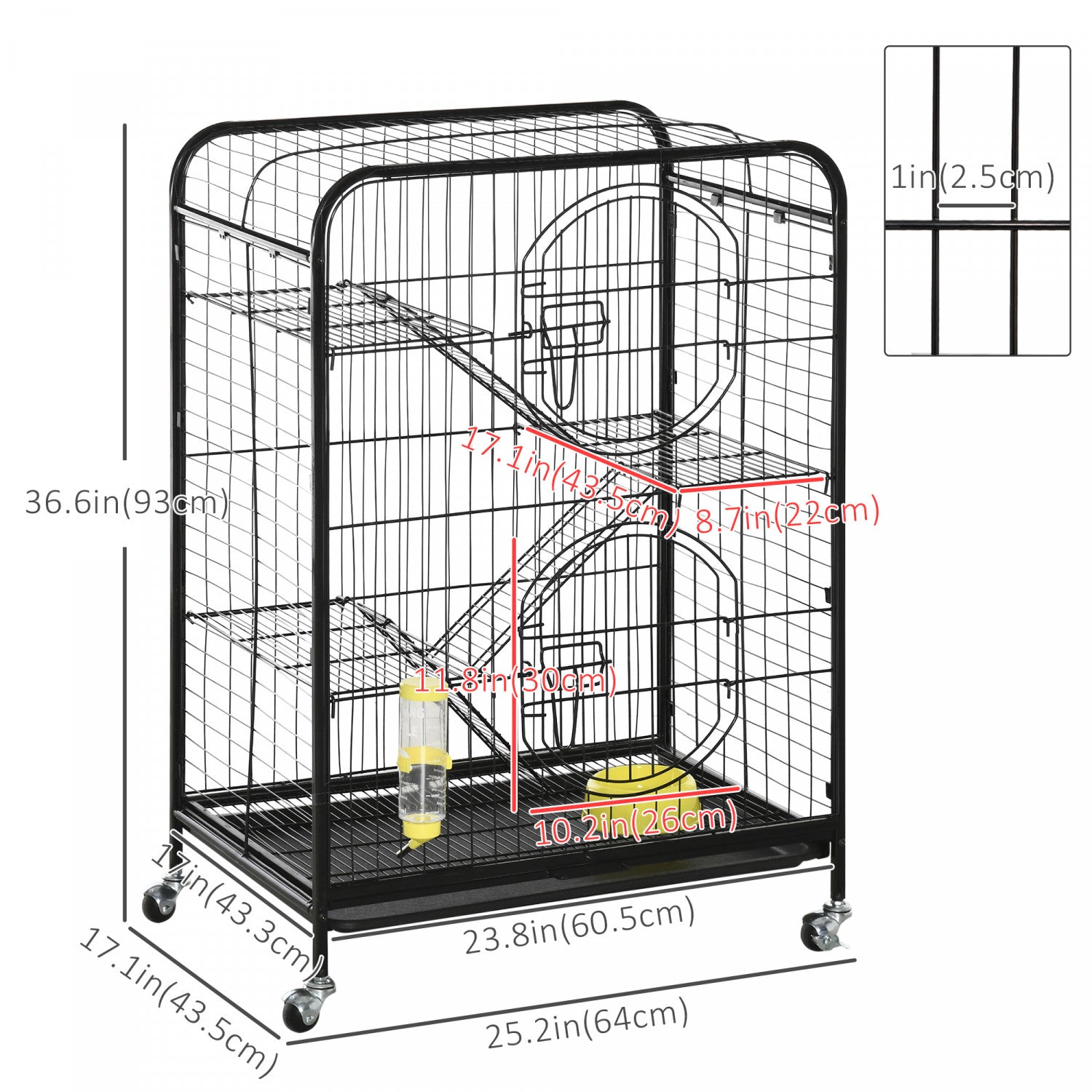 Pawhut 4-tier Metal Small Animal Cage With Wheels, Metal Bunny Play ...
