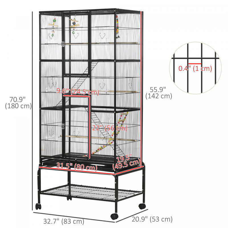 Pawhut 71" Bird Cage, 3 Tier Large Parrot Cage With Wheels, Perches ...