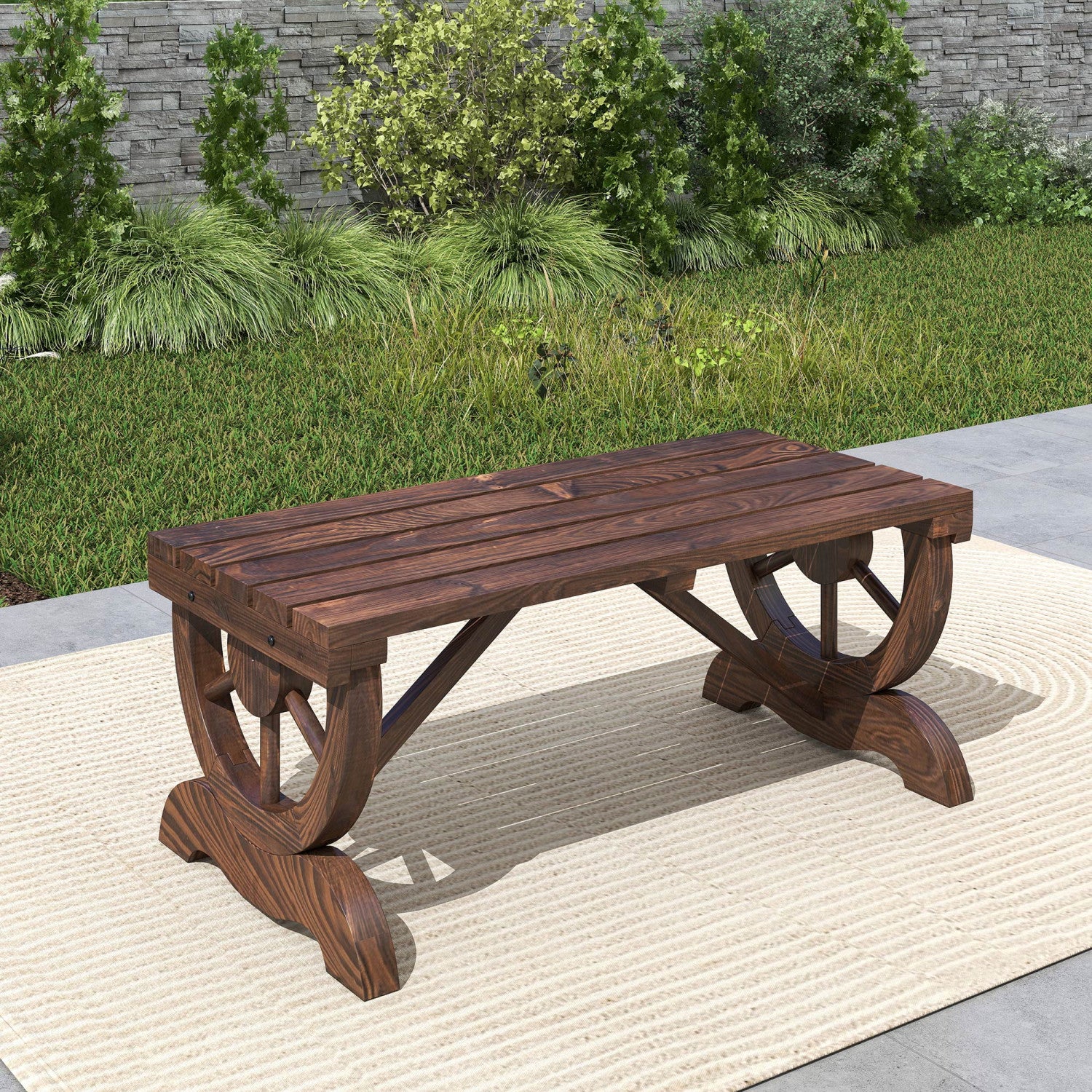Outsunny Rustic Wood Outdoor Bench, Garden Bench For 2-person, Brown ...