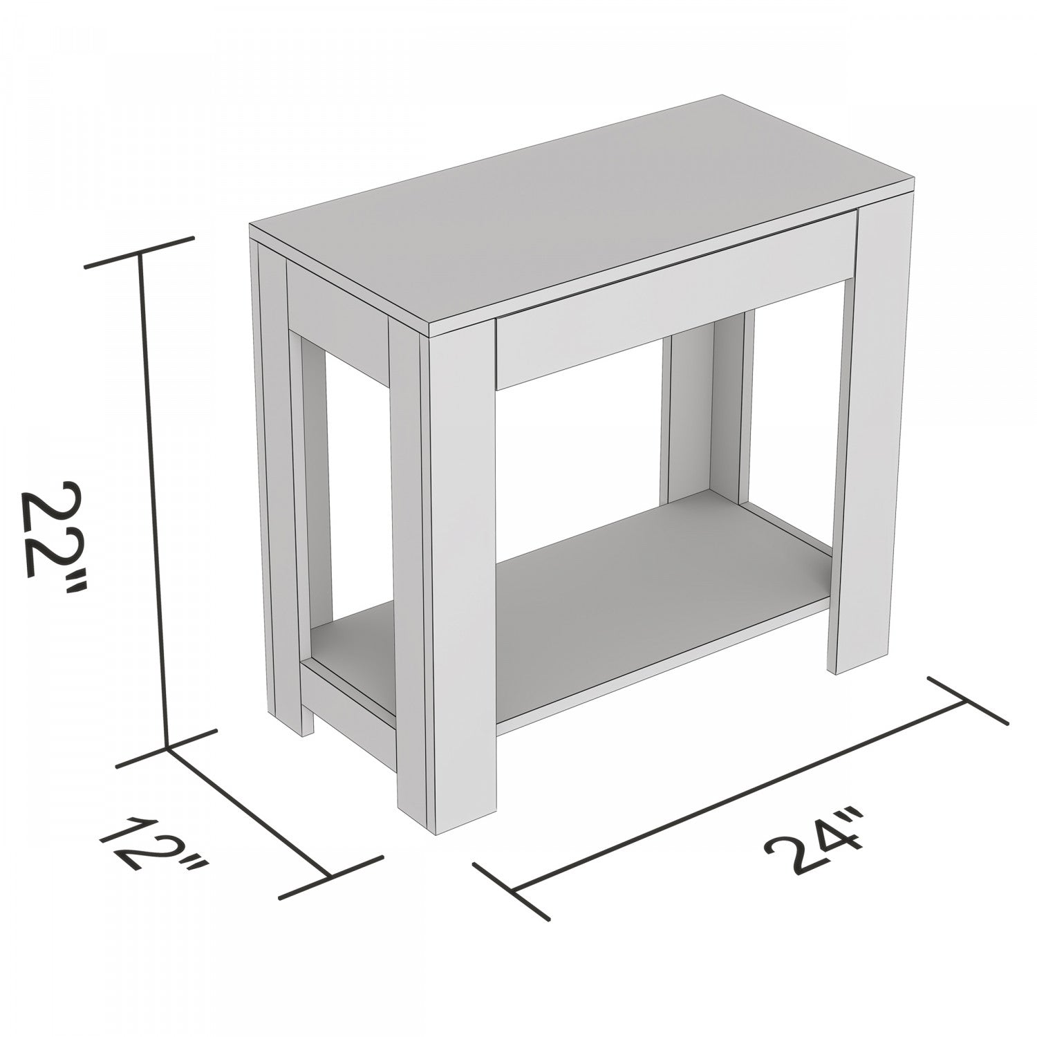 24” Classic Narrow Accent Table With Hidden Storage and Lower Shelf ...