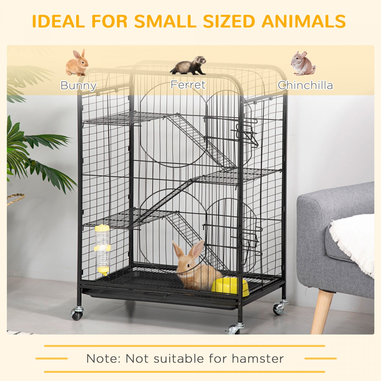 Pawhut 4-tier Metal Small Animal Cage With Wheels, Metal Bunny Play ...