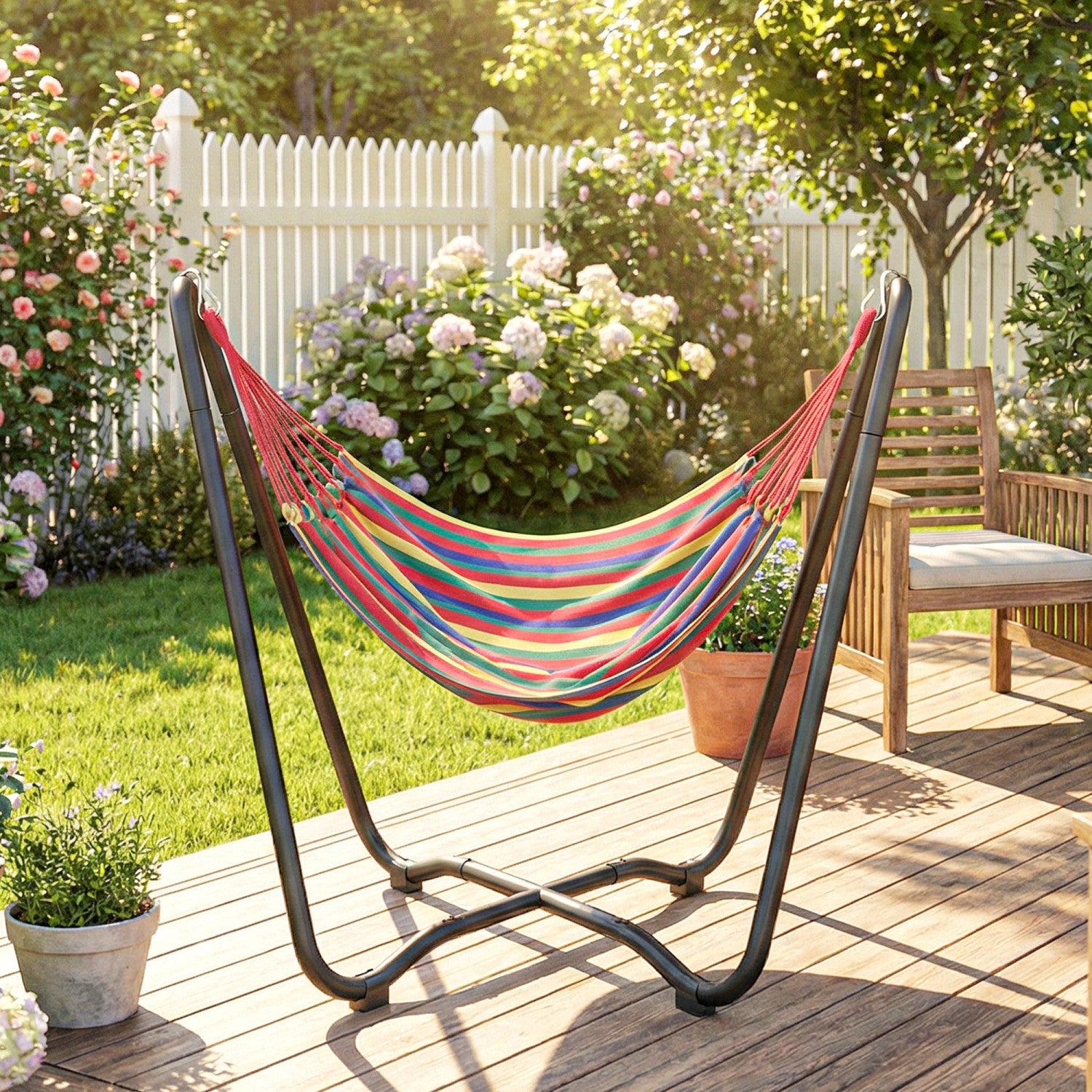 Outsunny Patio Hammock with Stand, Fabric Outdoor Hammock Bed with ...