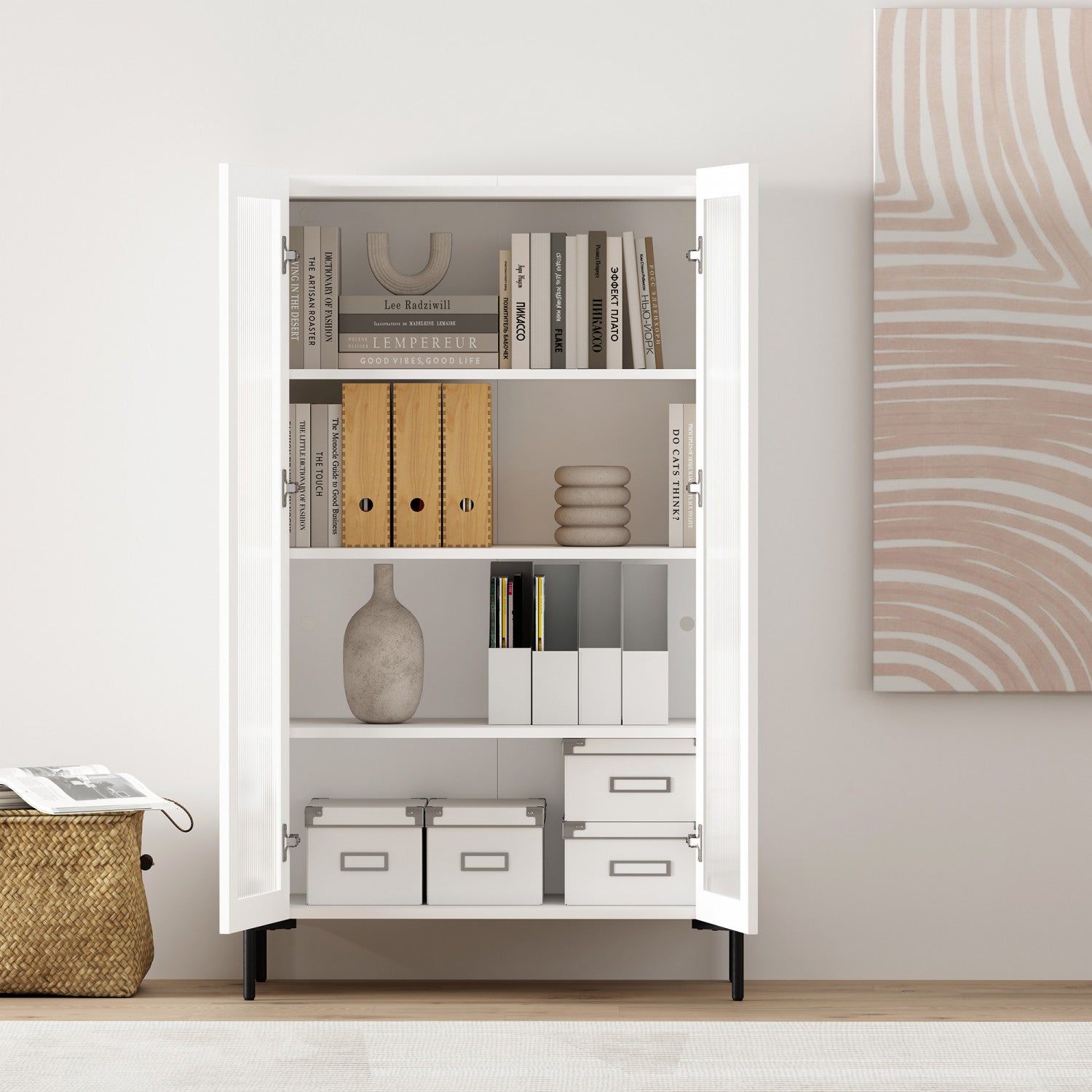 Abbey Modern 2-Piece Buffet and Bookcase in White - The Brick