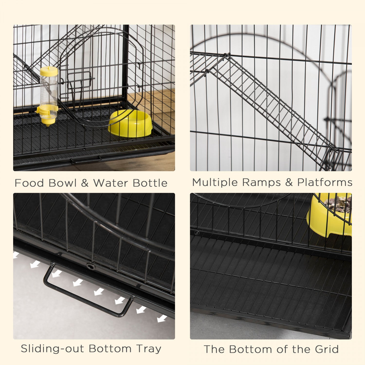 Pawhut 4-tier Metal Small Animal Cage With Wheels, Metal Bunny Play ...