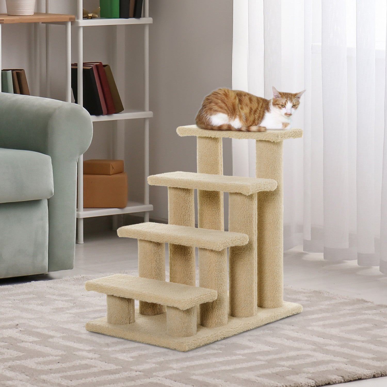 Pawhut 4-step Multi-level Carpeted Cat Scratching Post Pet Stairs ...