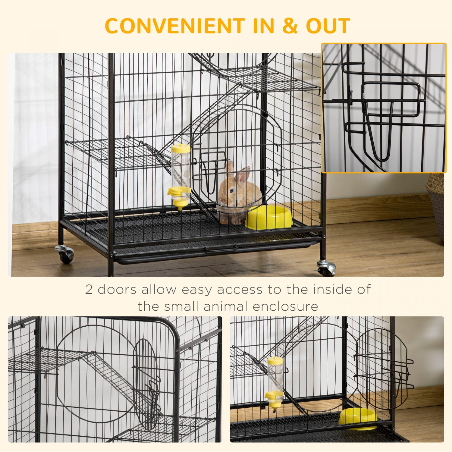 Pawhut 4-tier Metal Small Animal Cage With Wheels, Metal Bunny Play ...