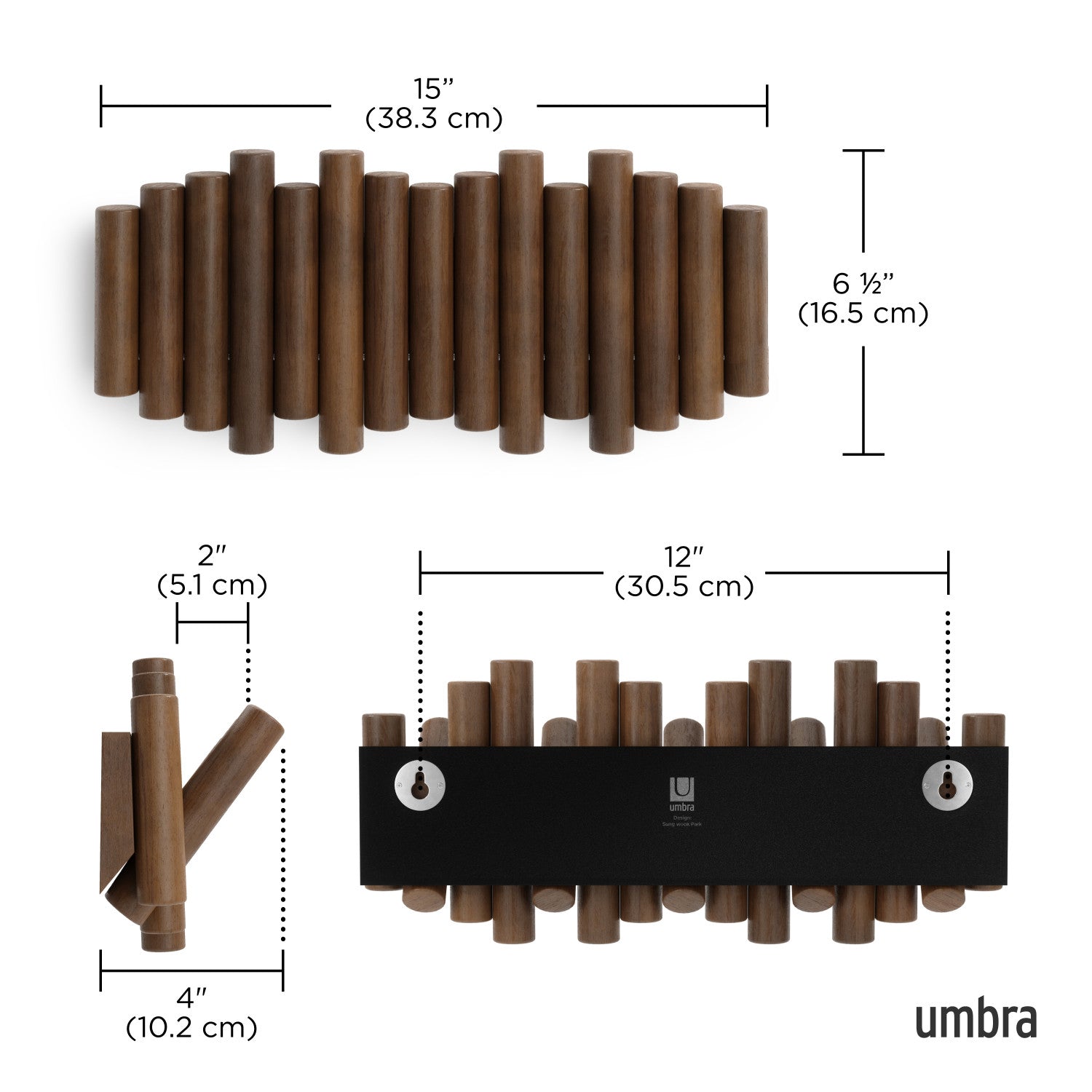 Umbra Picket Rail Wall Hooks - Aged Walnut - The Brick
