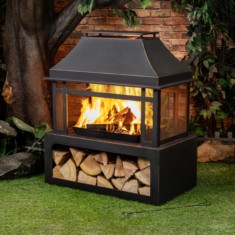 Deko Living 40" Metal Wood Burner Fireplace - The Brick