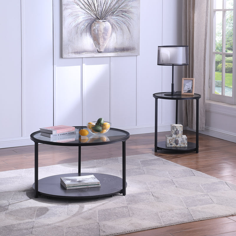 Kendal 31.5" Modern Round Glass Top Coffee Table with Casters - Black ...