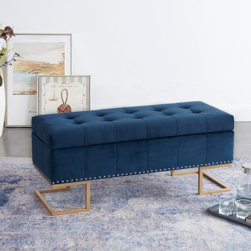 Imperial Tufted Double Ottoman with Studs and Gold Base Navy Benches ...