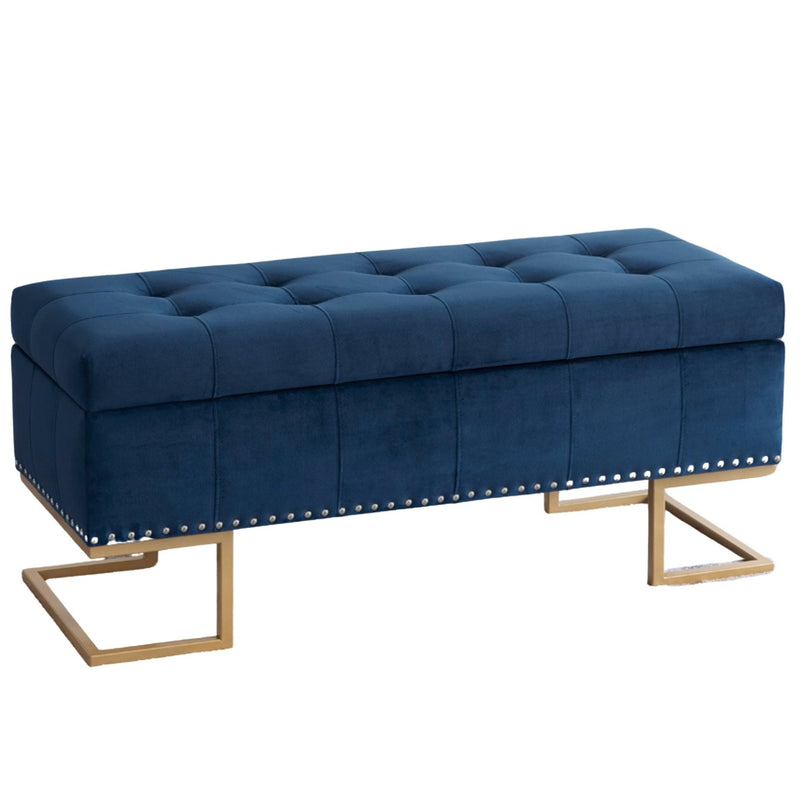 Imperial Tufted Double Ottoman with Studs and Gold Base Navy Benches ...
