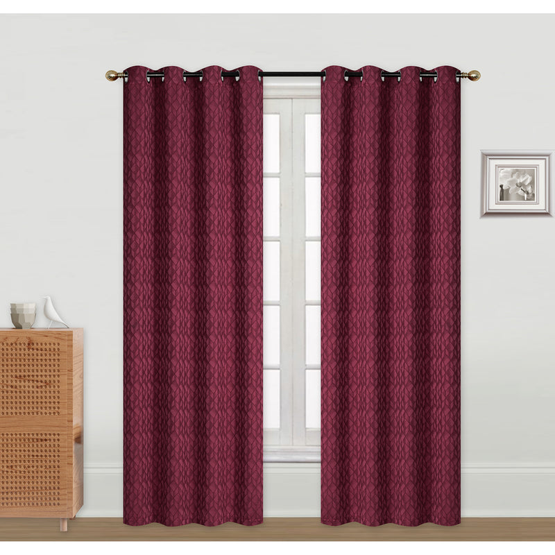 Jacquard Panel Cubic Red 96" - Set of 2 Drapes and Blinds - The Brick