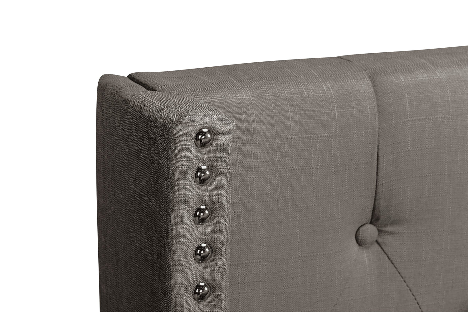 Brady Upholstered Wingback Bed in Light Grey Fabric with Nailhead D ...