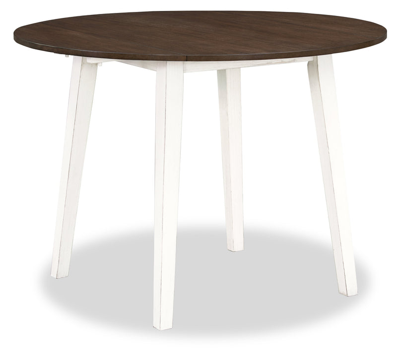 Bryn Drop-Leaf Dining Table, 42" Round - Two-Tone White & Brown - The Brick