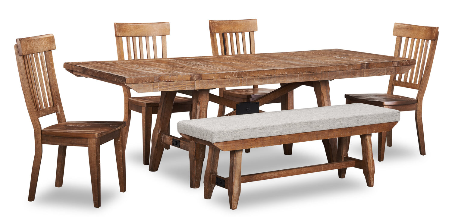 Cedar 6pc Dining Set with Table Bench 4 Chairs Pine Wood Trest. The Brick