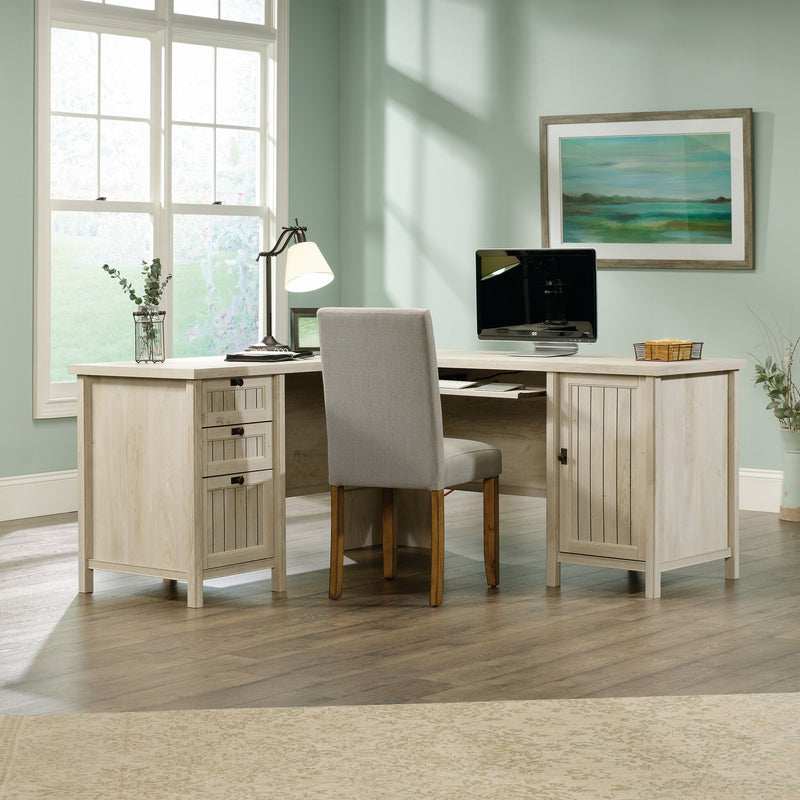 Costa Commercial Grade L-Shaped Desk - Chalked Chestnut | The Brick