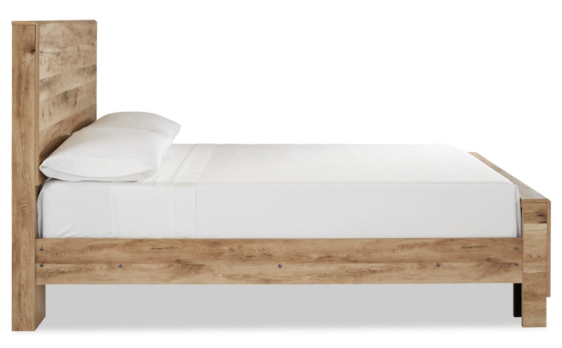 Derekson Panel Bed with Headboard & Frame, Natural - Queen Size - The Brick