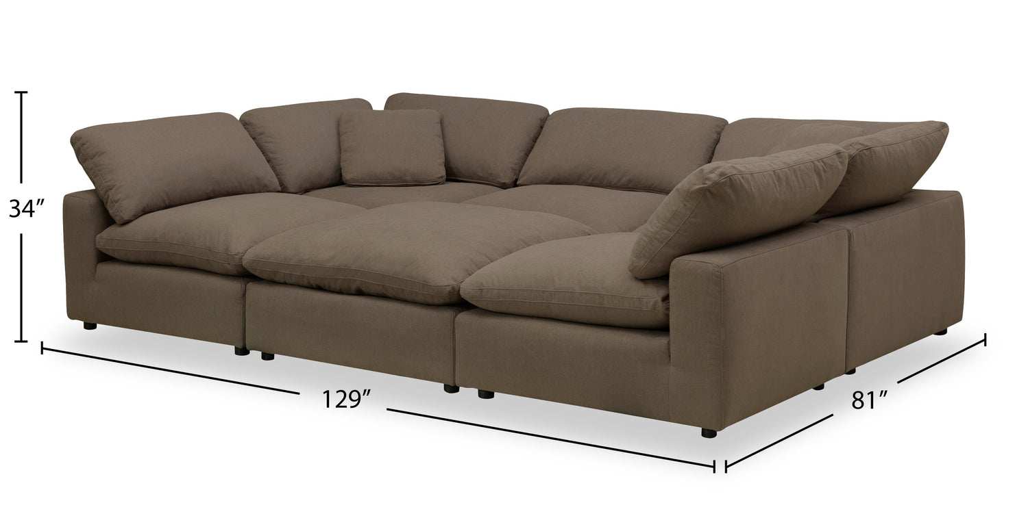 Eclipse Modular 6-Piece Linen-Look Fabric Pit Sofa Sectional with R ...