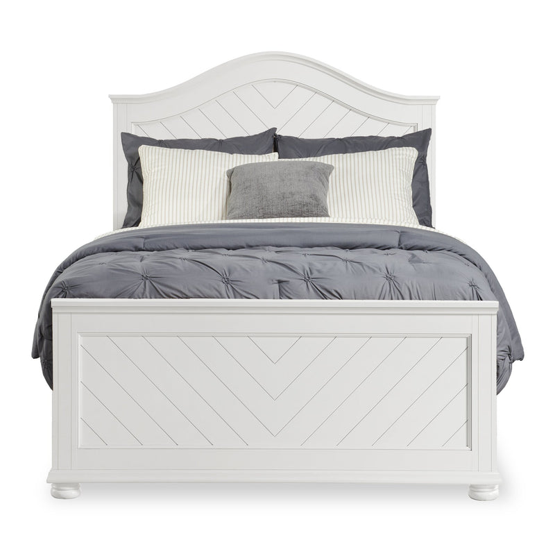 Ella Panel Bed with Headboard & Frame, Chevron Pattern, White - Ful ...