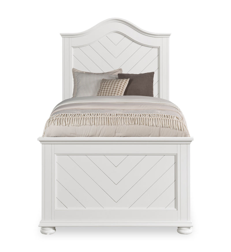 Ella Panel Bed with Headboard & Frame for Kids, Chevron Pattern, Wh ...