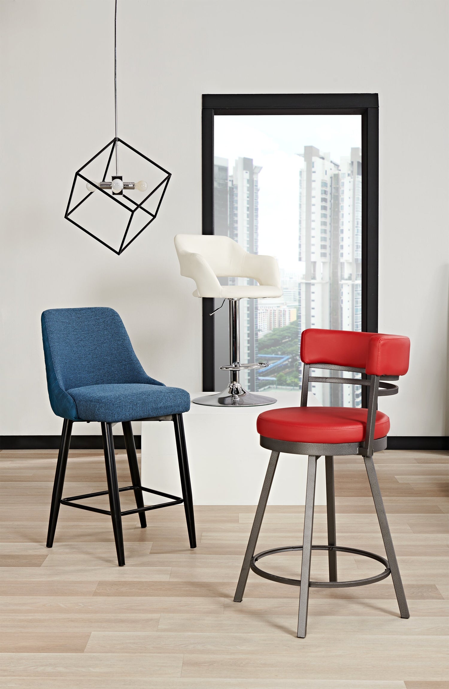 Finn Barstool with Swivel Adjustable Seat Vegan Leather Fabric The Brick