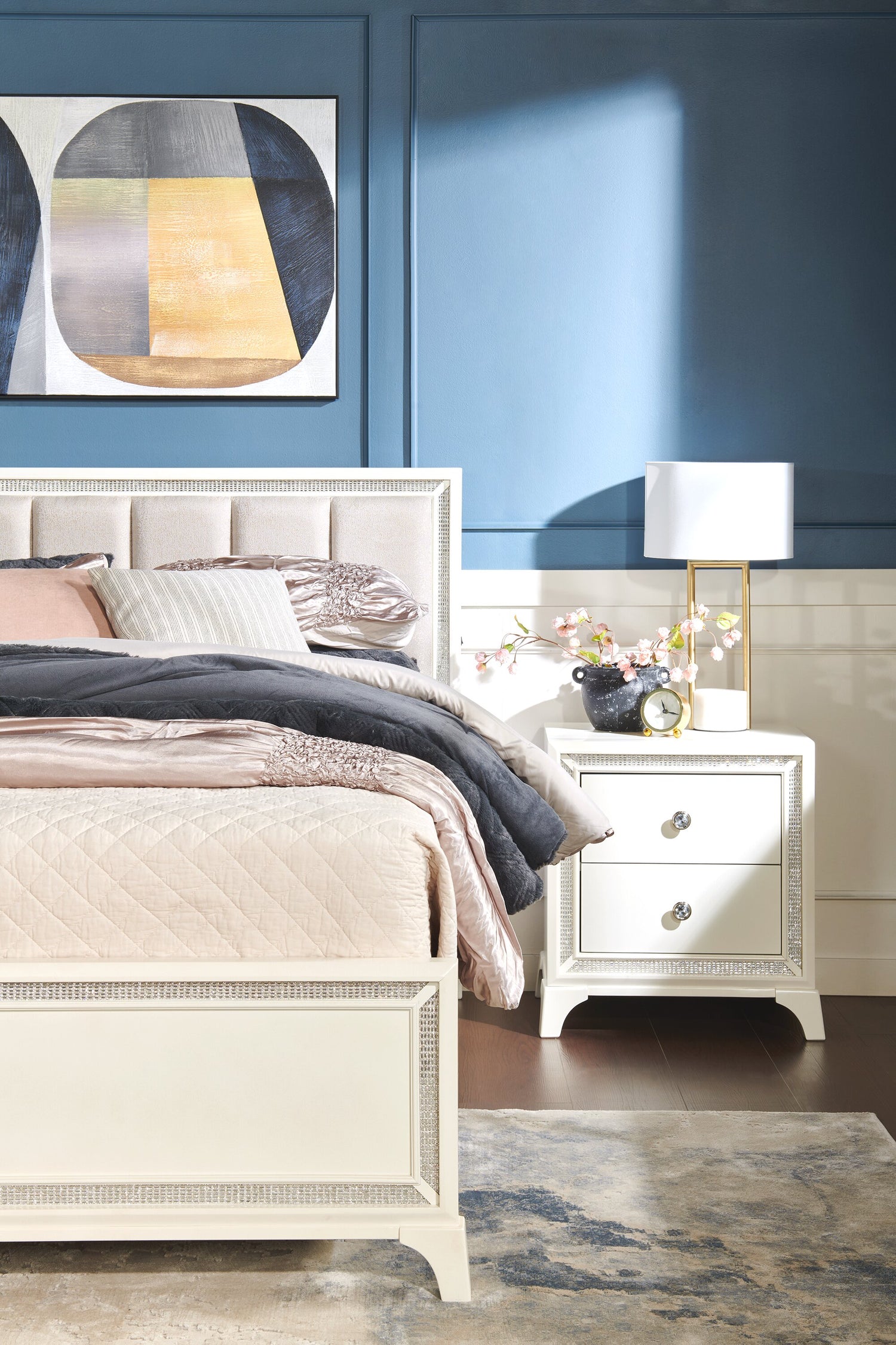 Halo Bedside 2-Drawer Nightstand with LED Light, 21"W x 24"H, Glam ...