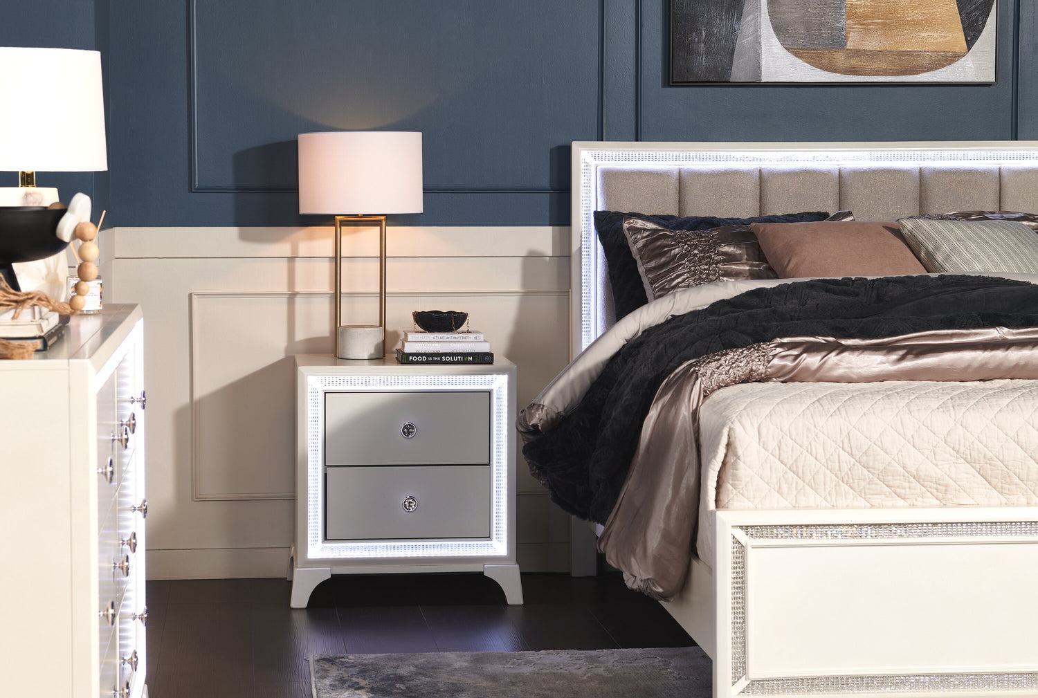 Halo Bedside 2-Drawer Nightstand with LED Light, 21"W x 24"H, Glam ...