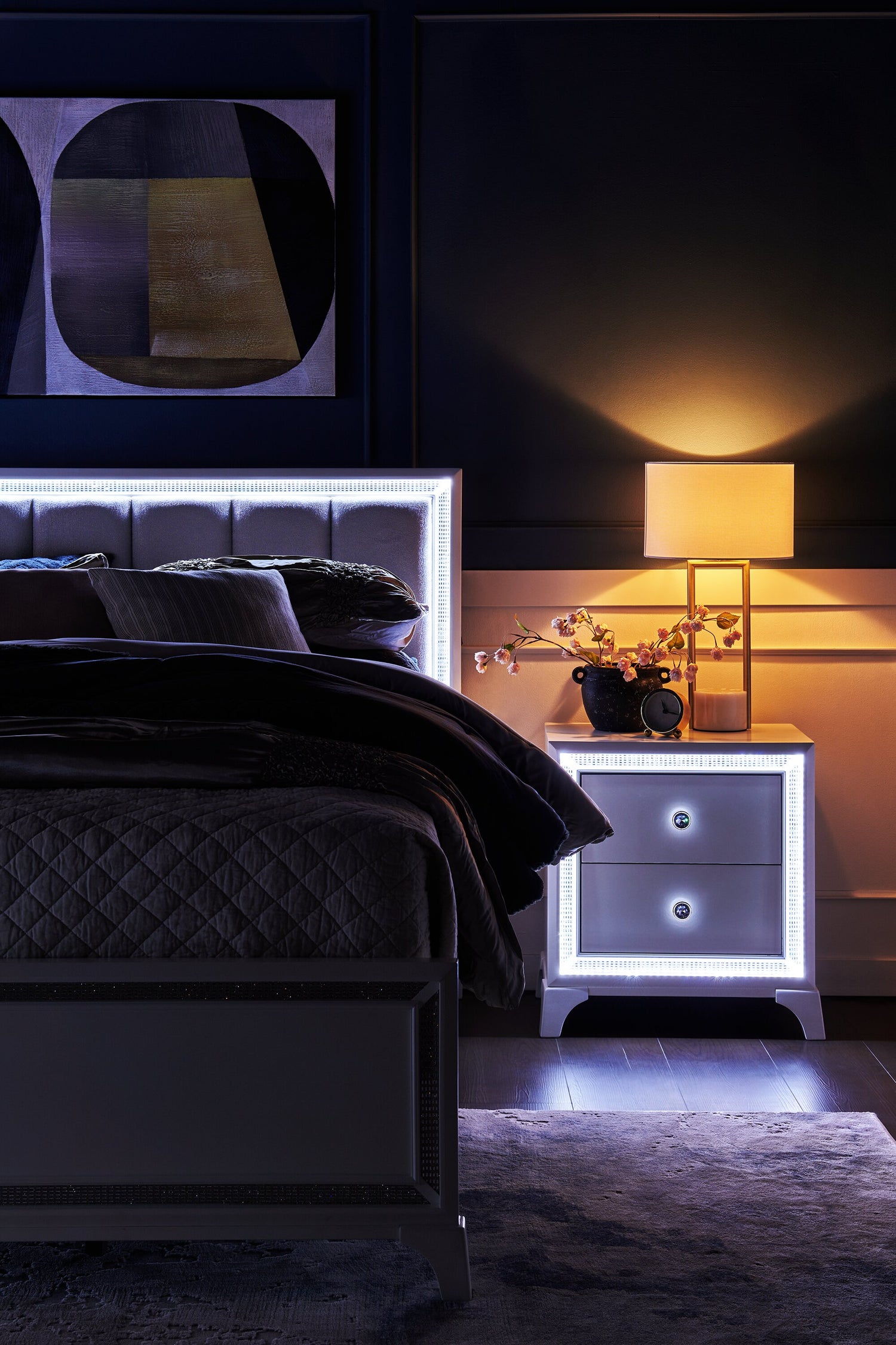 Halo Bedside 2-Drawer Nightstand with LED Light, 21"W x 24"H, Glam ...