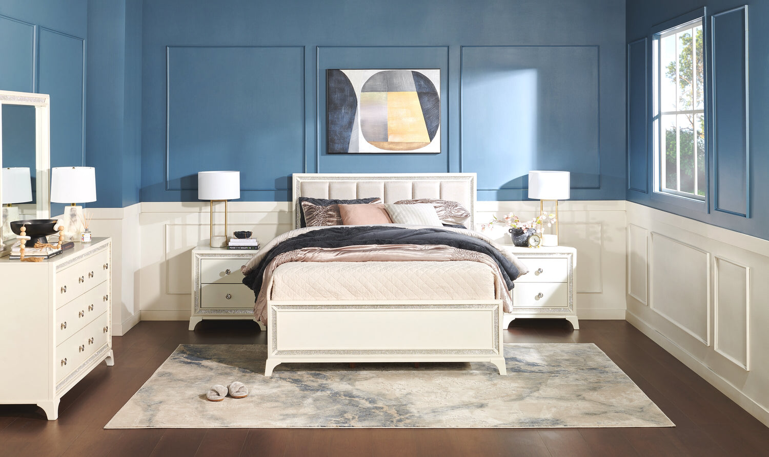 Halo Bedside 2-Drawer Nightstand with LED Light, 21"W x 24"H, Glam ...