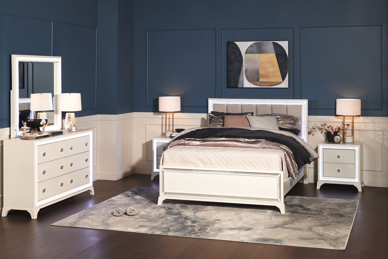 Halo Bedside 2-Drawer Nightstand with LED Light, 21"W x 24"H, Glam ...