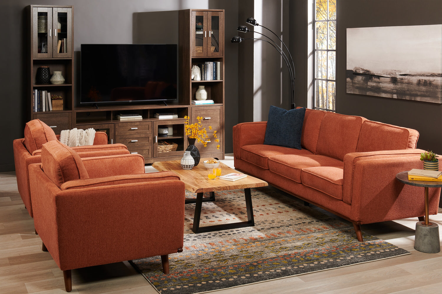Kort Co. Kassia 90.6 Linen Look Fabric Sofa with Wood Base and L. The Brick