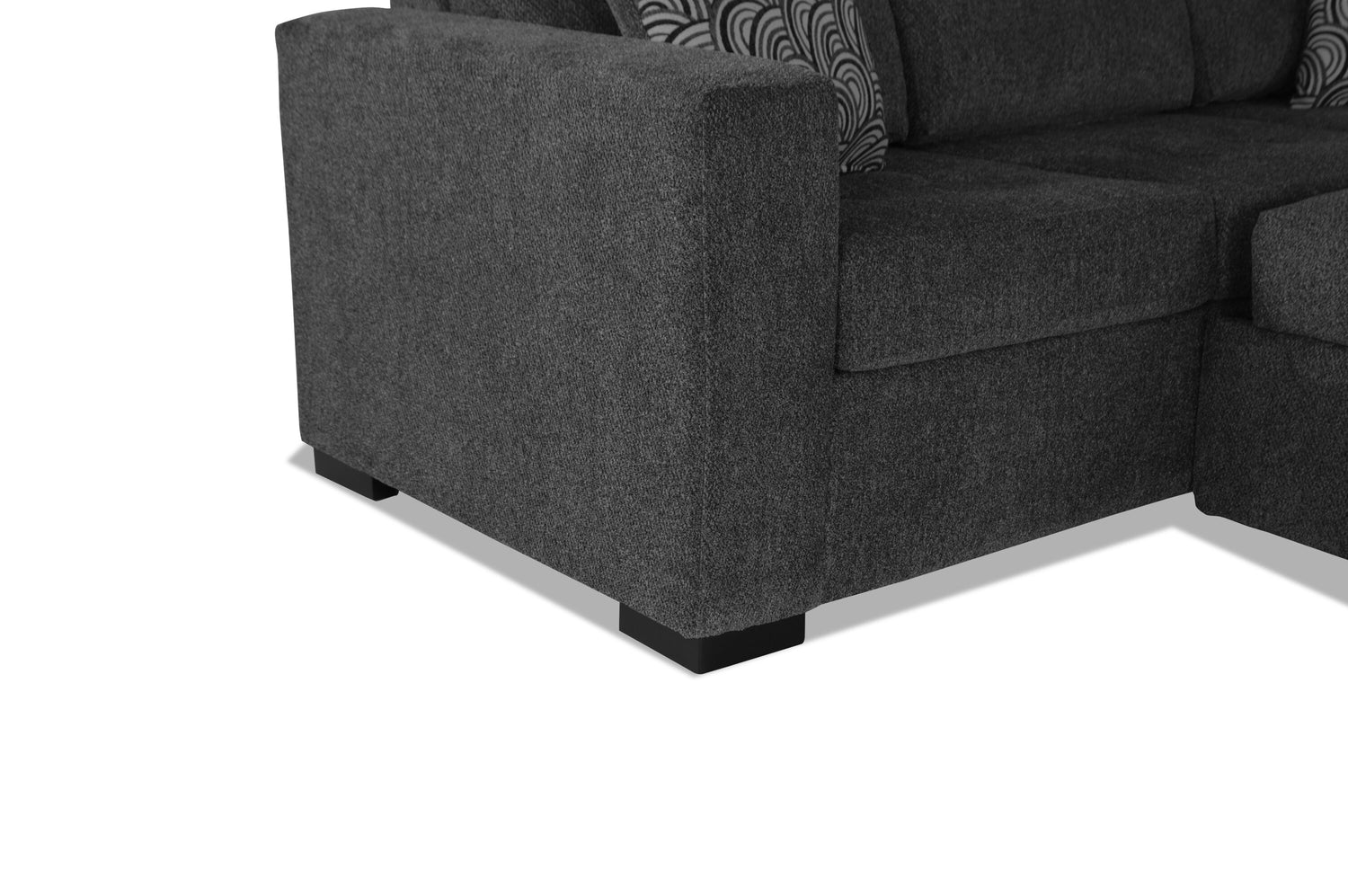 Made in Canada Legend 3 Piece Right Facing Chenille Fabric Sleeper Sectional with Storage Chaise Pepper Grey