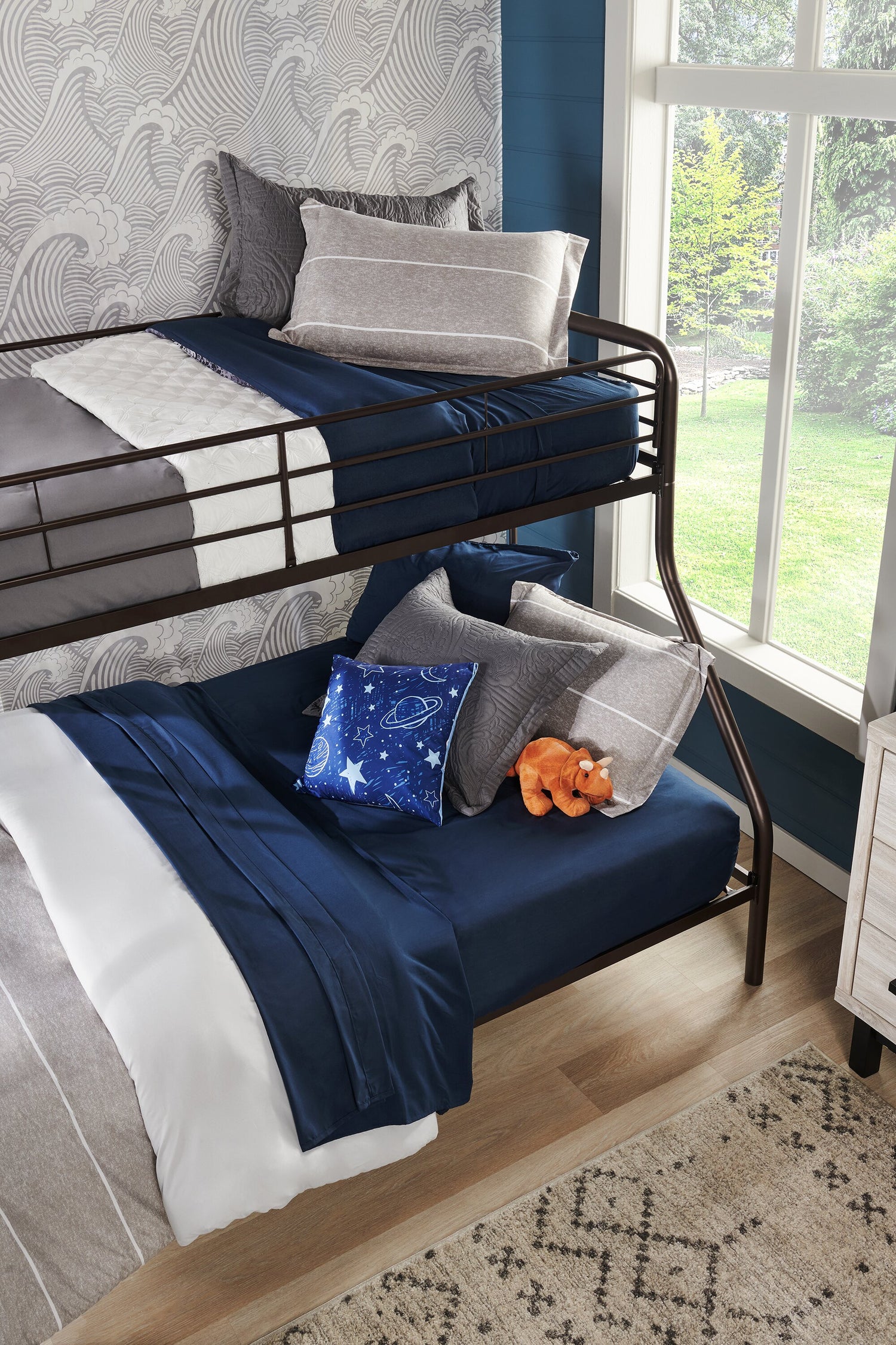 Noah Bunk Bed with Ladder Guard Rail for Kids Metal Dark Bronze. The Brick