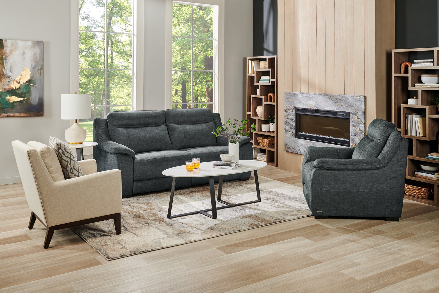 Cindy Crawford Home Novo 80 Fabric Sofa with Wood Legs Grey