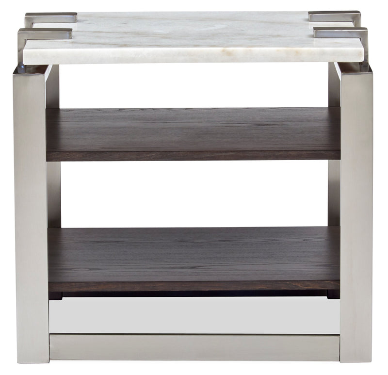 Paradox 22" Modern End Table with Shelf - White Marble Top with Bru ...