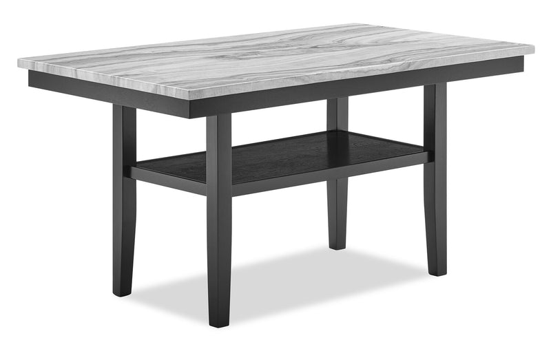 Libra Dining Table with Marble-Look Top & Storage Shelf, 60"W- Blac ...