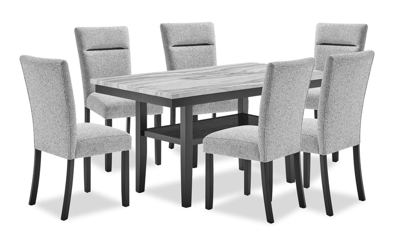 Libra 7pc Dining Set with Table & 6 Chairs, Marble-Look Top, 60"W ...