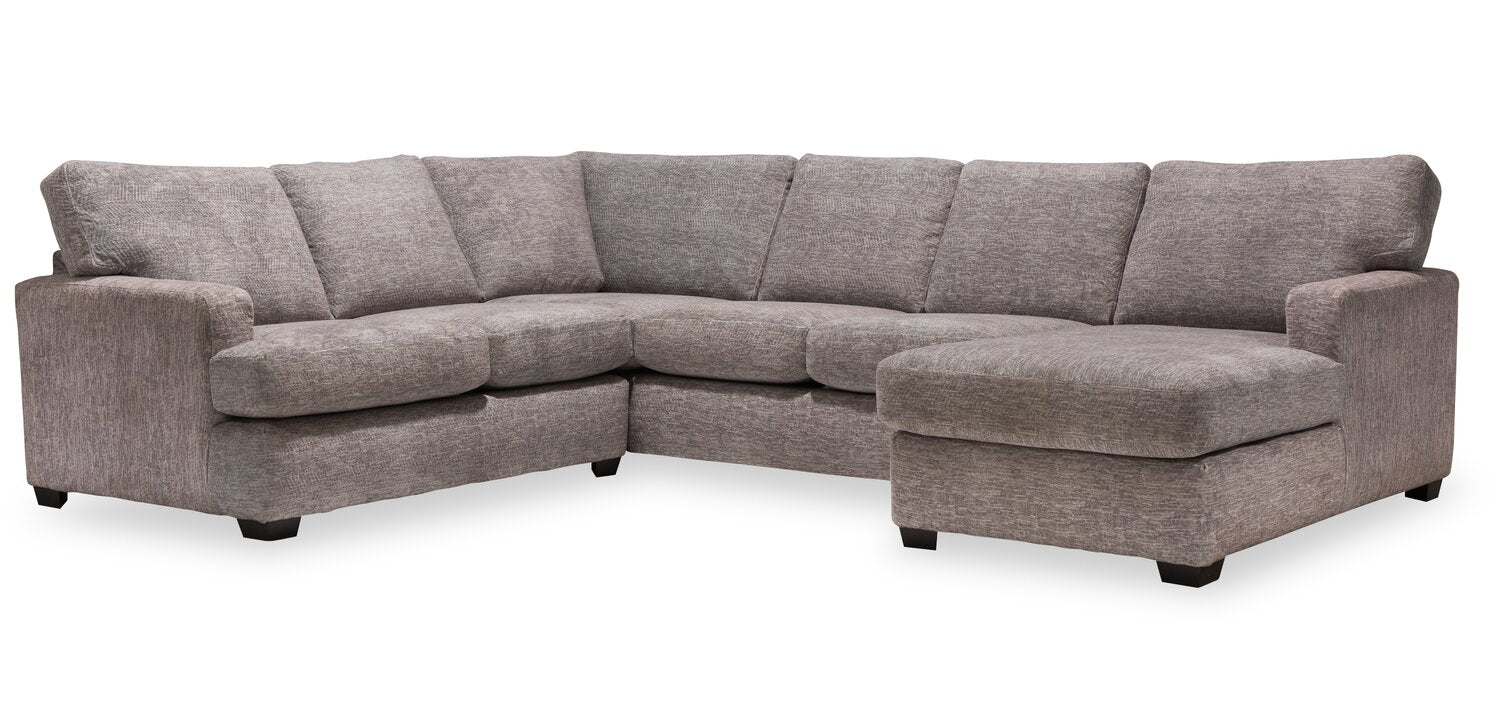 Made in Canada Luxe 3 Piece Right Facing Fabric Sectional with Remo. The Brick