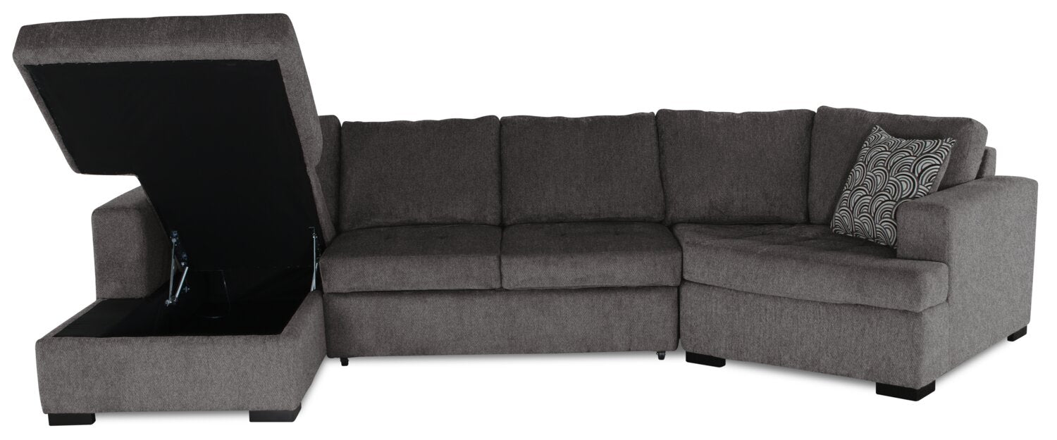 Legend 3-Piece Right-Facing Chenille Cuddler Sleeper Sectional with ...