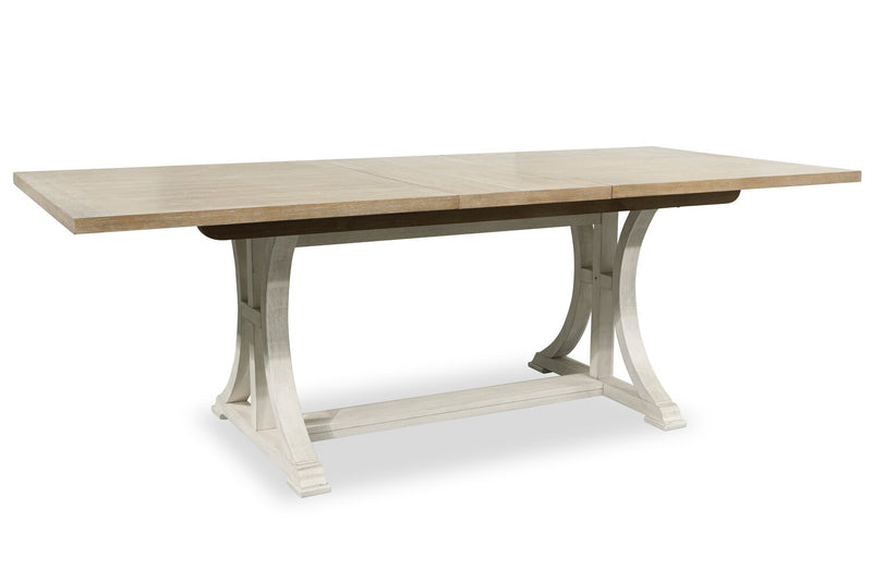 Quill Dining Table with Trestle Base, 72-90"W - Antique White & Brown ...