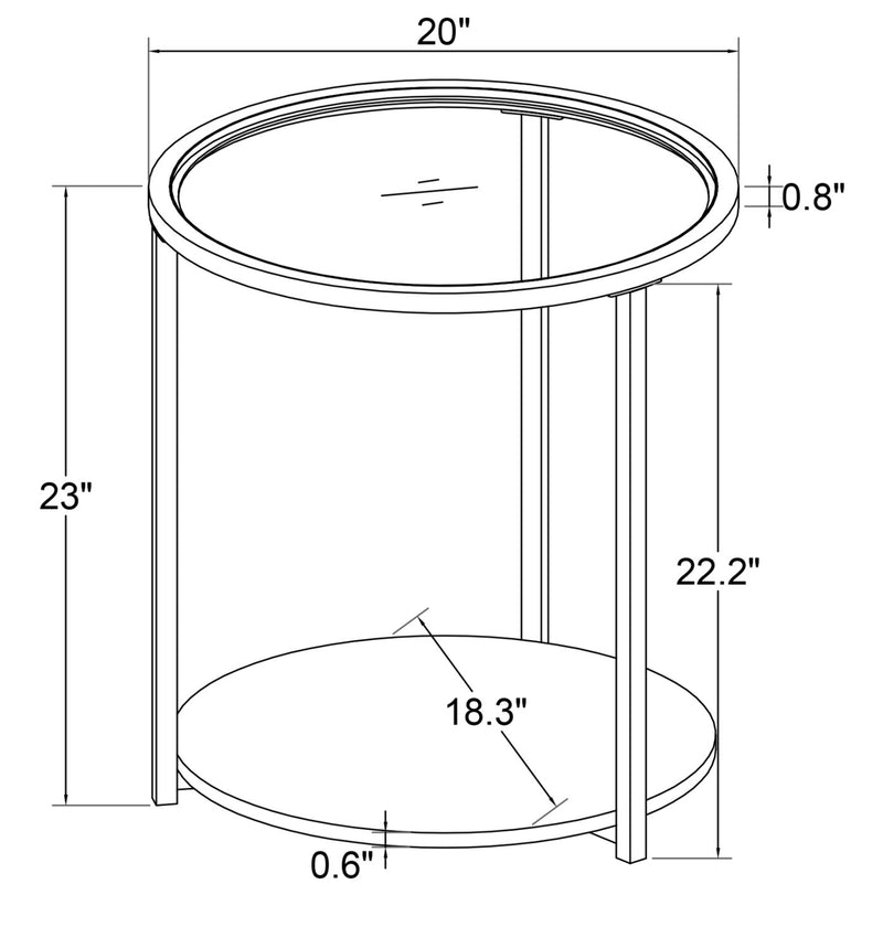 Kendal 20" Modern Round Glass Top End Table - Black - The Brick