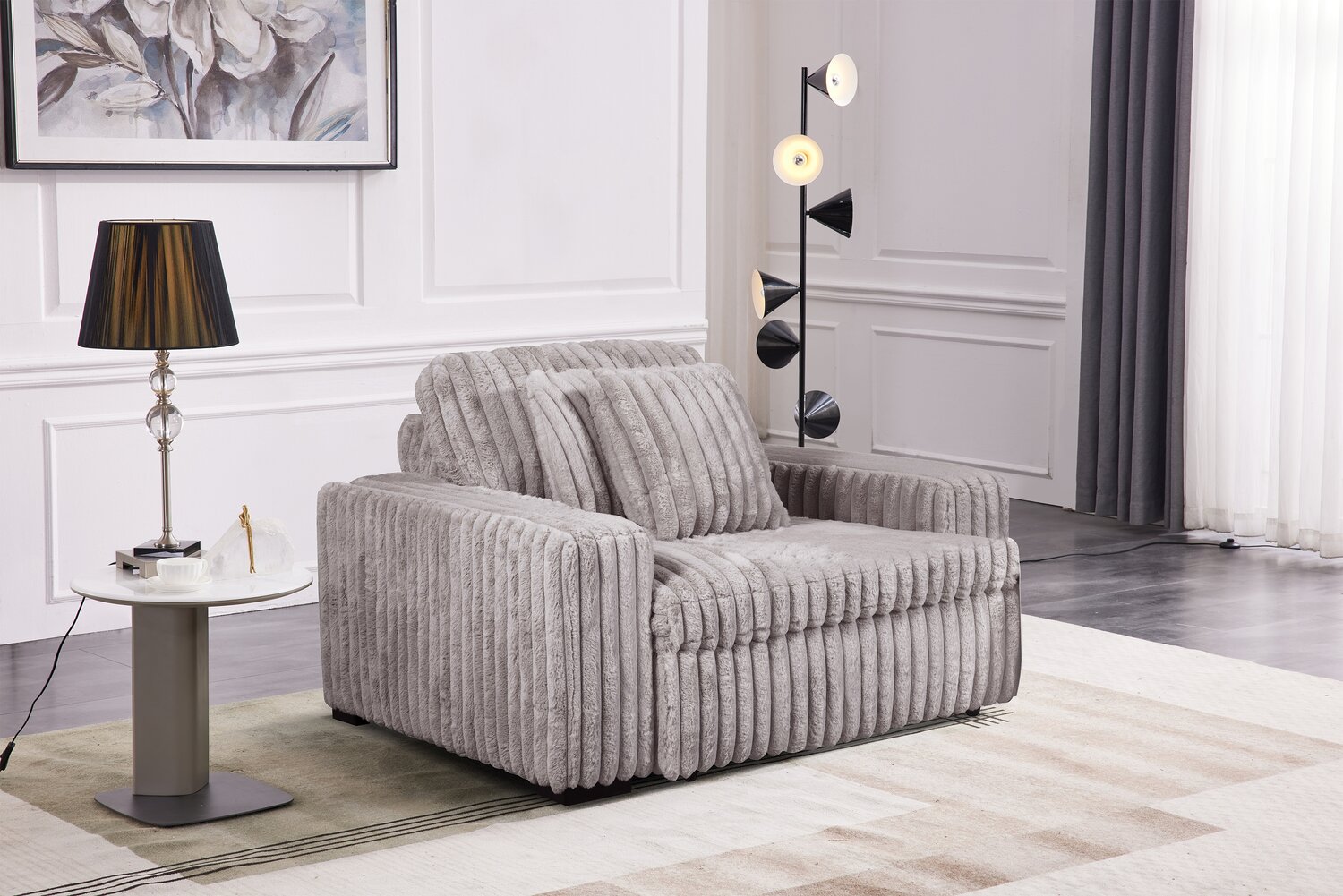 Stratus 59” Fog Grey Chenille Fabric Chair with Power Sliding Chais ...