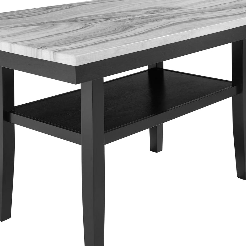 Libra Dining Table with Marble-Look Top & Storage Shelf, 60"W- Blac ...
