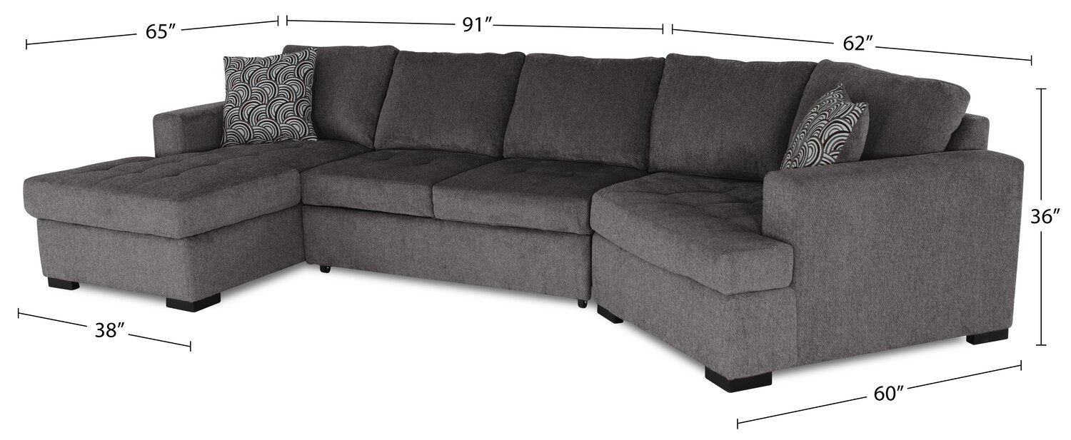 Legend 3-Piece Right-Facing Chenille Cuddler Sleeper Sectional with... | The Brick
