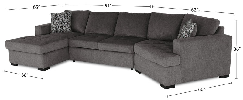 Legend 3-Piece Right-Facing Chenille Cuddler Sleeper Sectional with ...