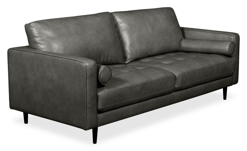 Edge 86" Genuine Leather Sofa with Wood Legs and Removable Back Cus ...