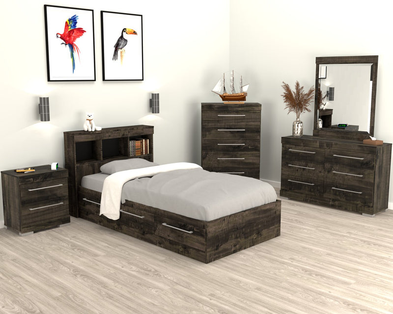 Riley Mates Bed 6pc Set with Bookcase Headboard, Dresser, Mirror ...