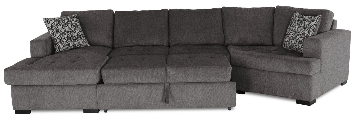 Legend 3-Piece Right-Facing Chenille Cuddler Sleeper Sectional with ...