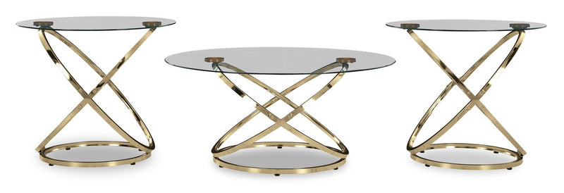 Joyce 38" Glam Round 3-Pack Coffee + 2 End Tables - Gold Metal Base ...